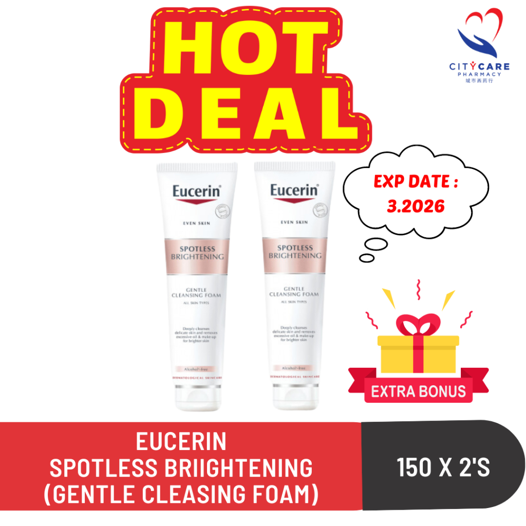 Eucerin Spotless Brightening (Gentle Cleansing Foam) 150g x 2 | Shopee ...