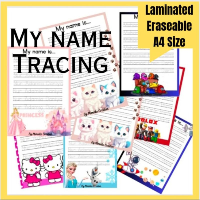 My Name Tracing Activity Laminated A4 paper Kids Activity Kindergarten ...