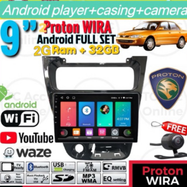 (proton wira ) 9" Android Car Player IPS Screen 2GB Ram + 32/GB with ...