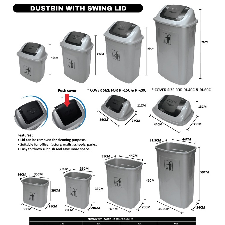Swing Dustbin 15L /20L / 40L /60L / Waste Bin / Dust Bin / Dustbin ...