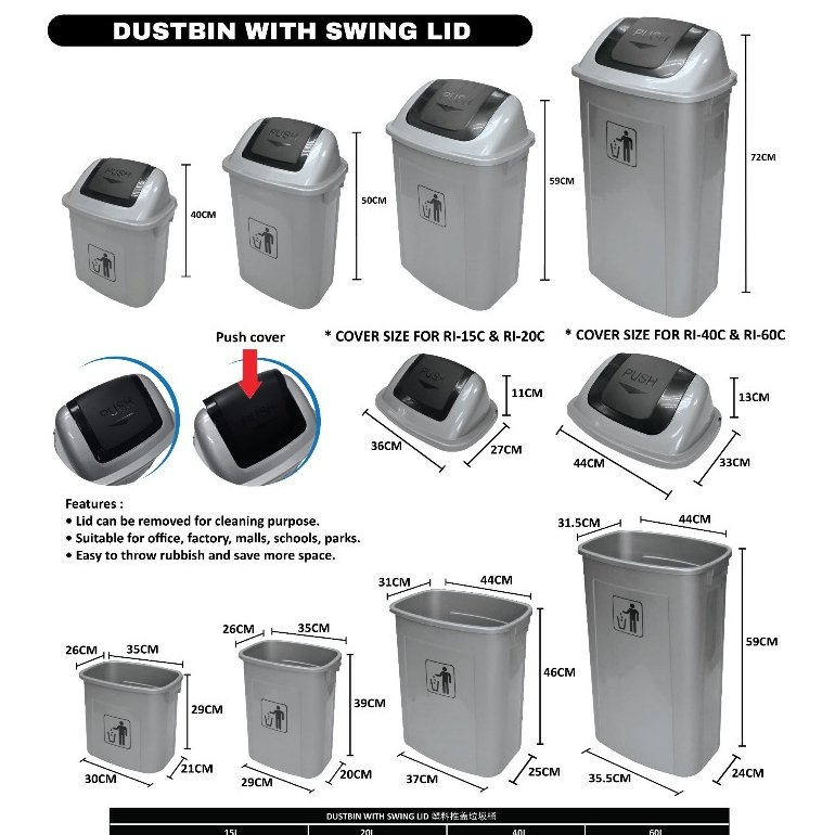 Swing Dustbin / Swing Top Bin With Swing Lid / 15L/20L/40L/60L BIN ...