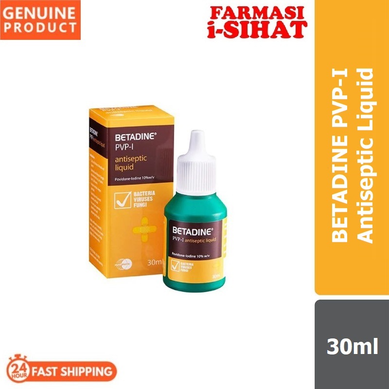 Betadine PVP-I (Povidone-Iodine 10%w/v) Antiseptic Liquid 30ml (Bacteria Viruses Fungi ...