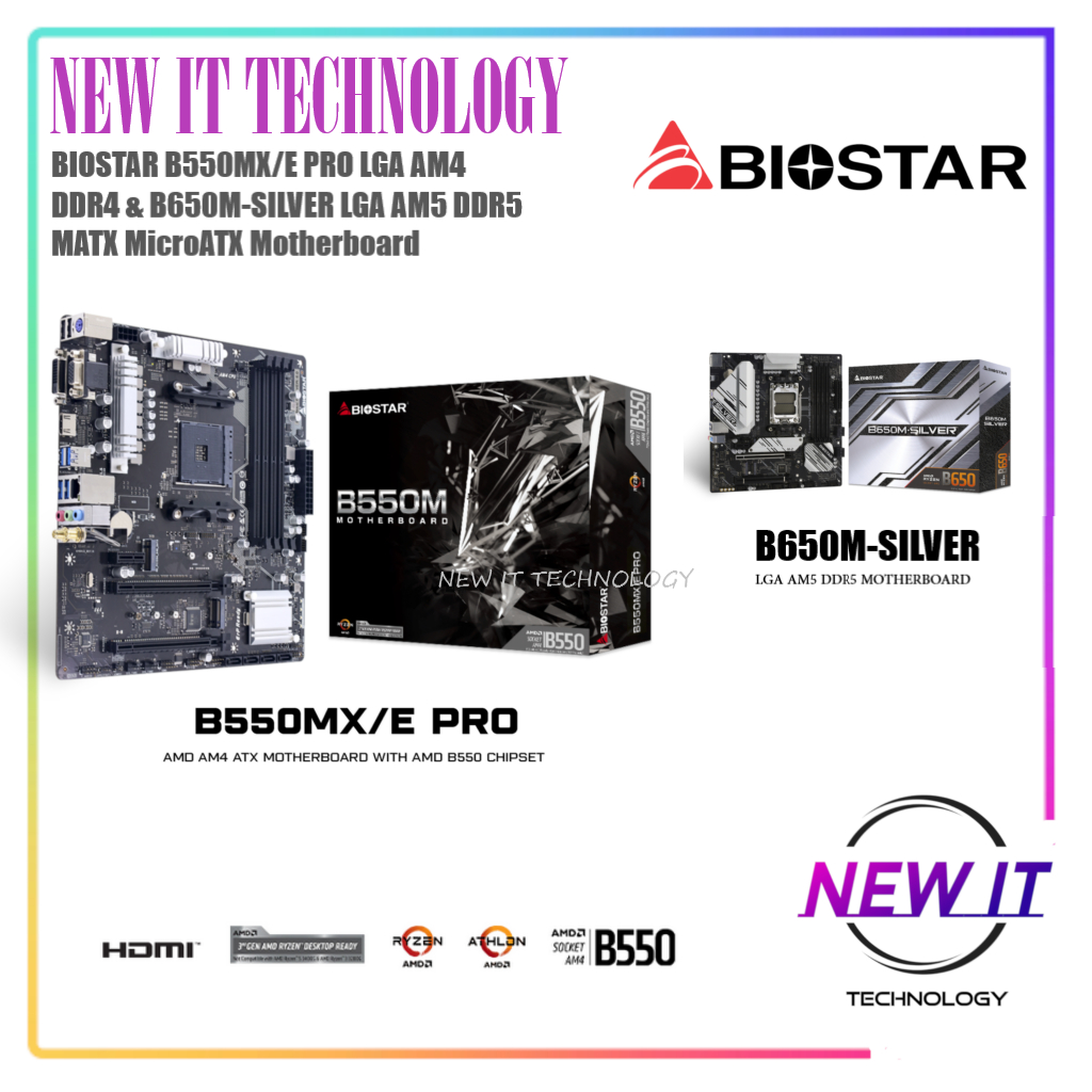 BIOSTAR B550MX/E PRO LGA AM4 DDR4 & B650M-SILVER LGA AM5 DDR5 MATX ...