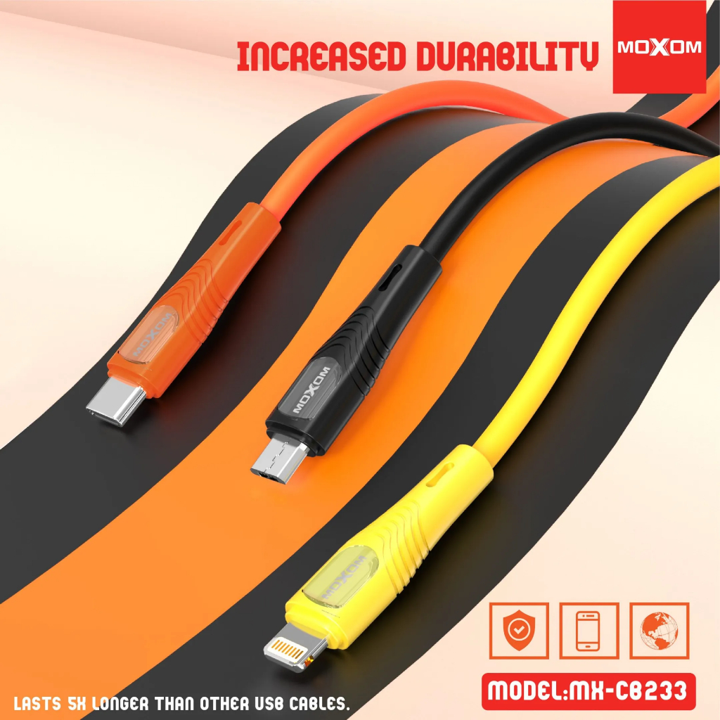 MOXOM MX-CB233 PVC 3A Data Cable USB Micro For Iphone Type C Colourful ...