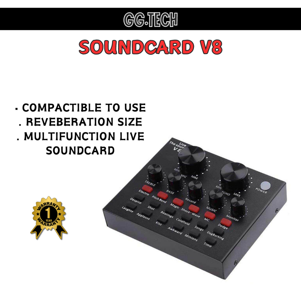 V8 Sound Card Bluetooth Full Set Soundcard Live USB Mixer Audio ...
