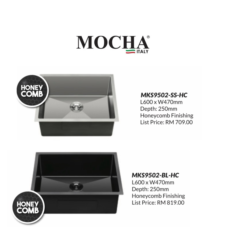 NEW MOCHA UNDERMOUNT HONEYCOMB KITCHEN SINK 600MM MKS9502-HC SS/BLACK ...