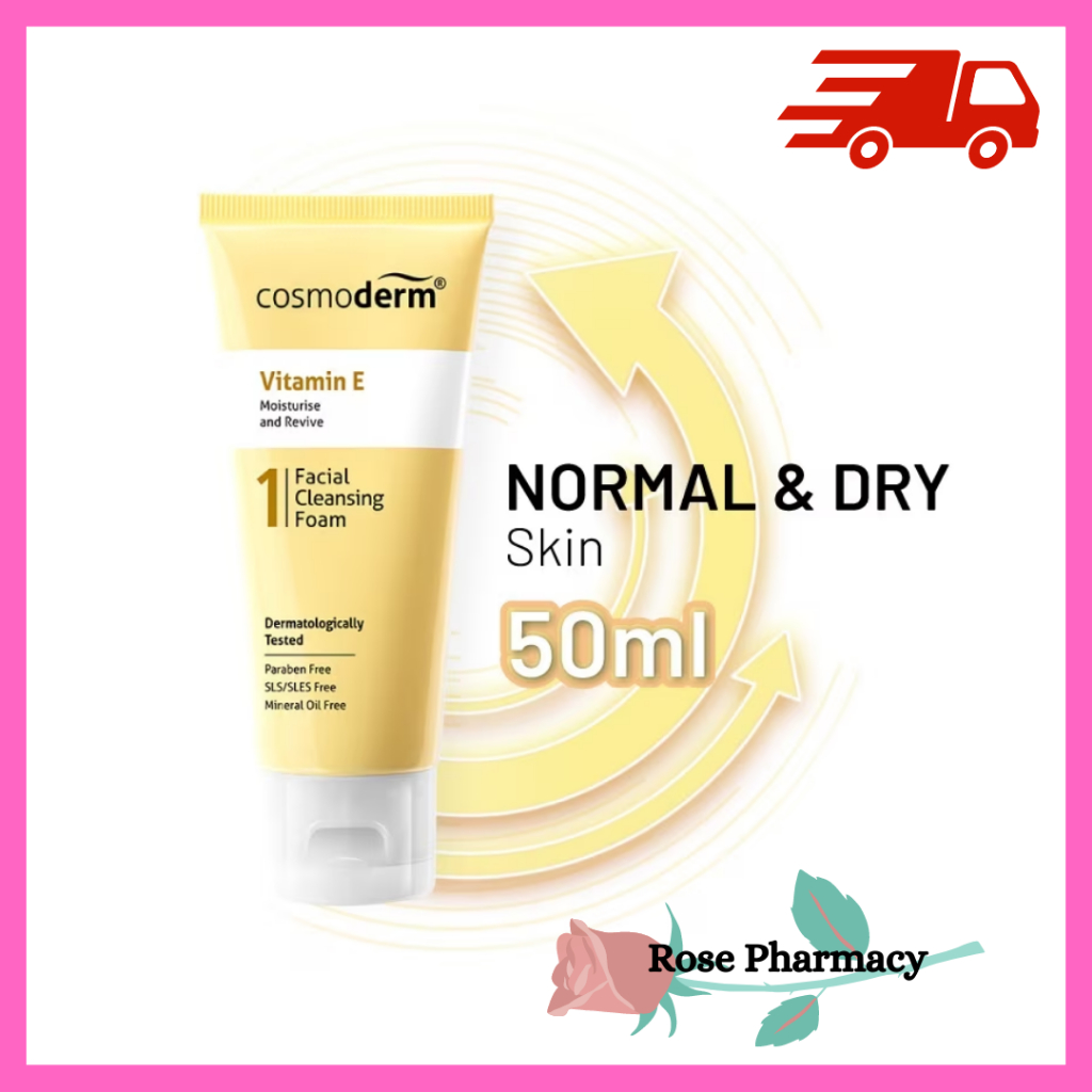 Cosmoderm Vitamin E Facial Cleansing Foam 50ml | Face wash for dry ...