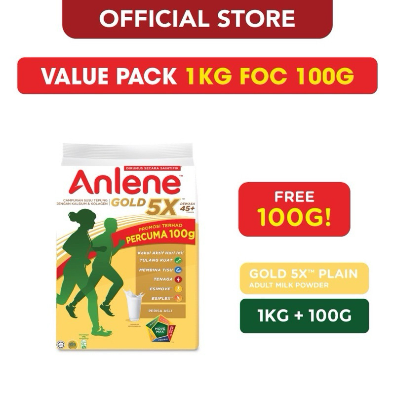 ANLENE Gold 5X High Calcium High Protein Plain Milk Powder Susu Tepung ...