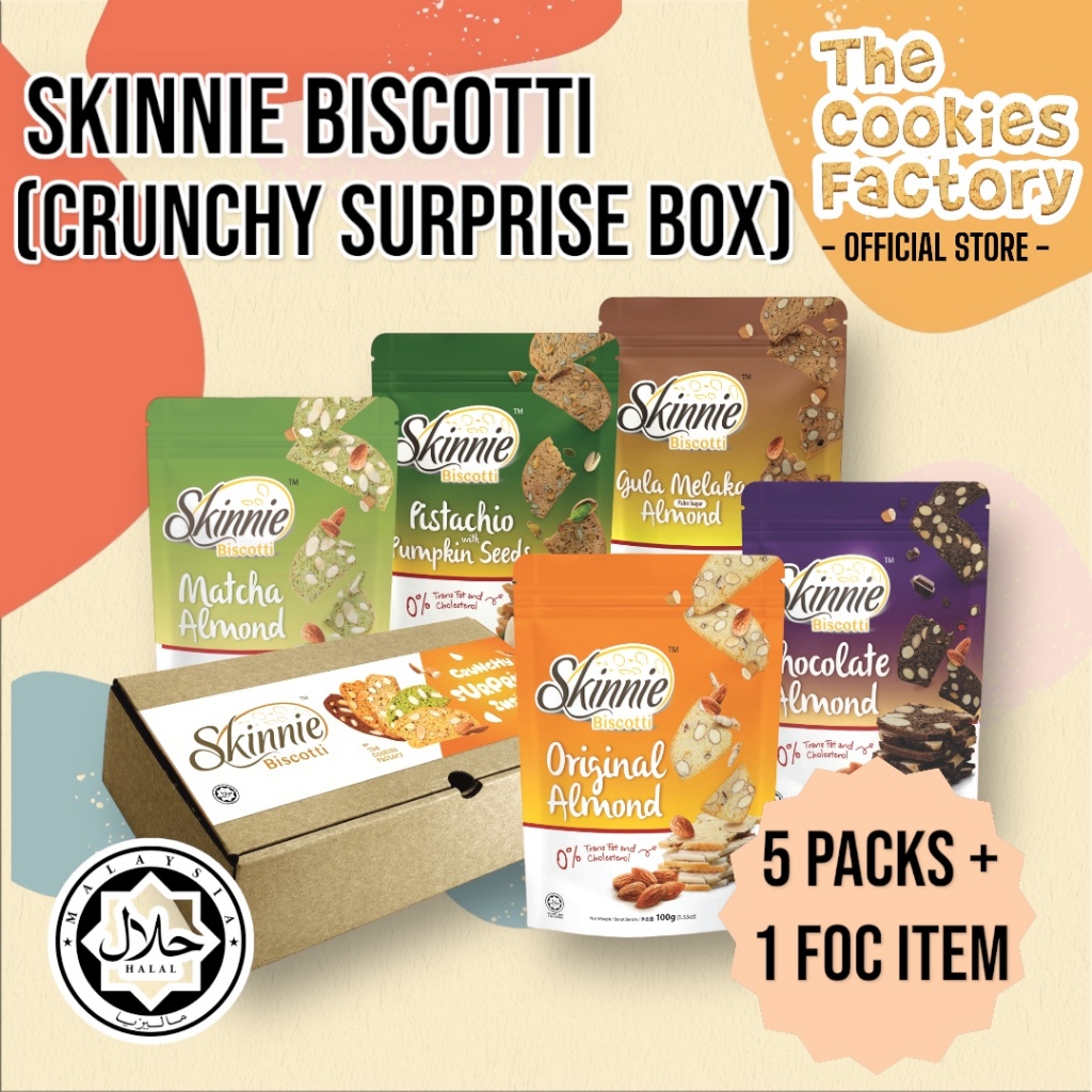 SKINNIE Biscotti: Crunchy Surprise Variety Box (100G/Pack x 5 Flavours ...
