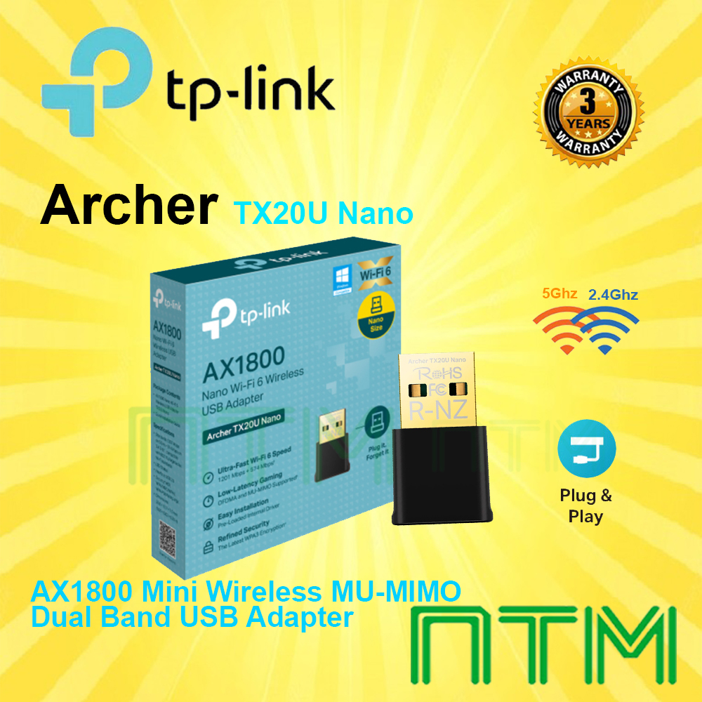 TP-LINK ARCHER TX20U NANO AX1800 NANO WI-FI 6 DUAL BAND WIRELESS USB ...