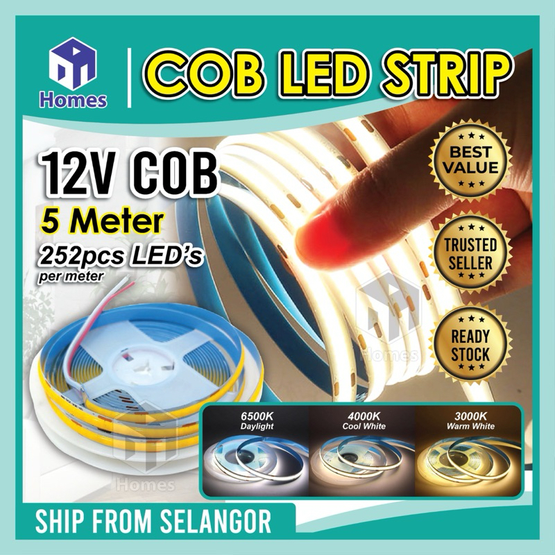 5 Meter LED Strip DC12V COB LED Strip Light High Density Flexible COB ...