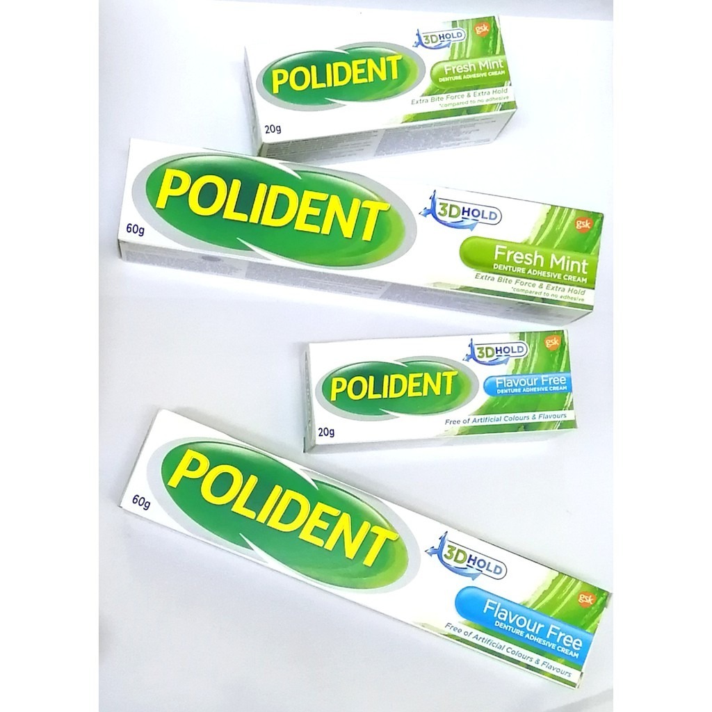 POLIDENT DENTURE ADHESIVE CREAM FLAVOUR FREE / FRESH MINT (20G/60G ...