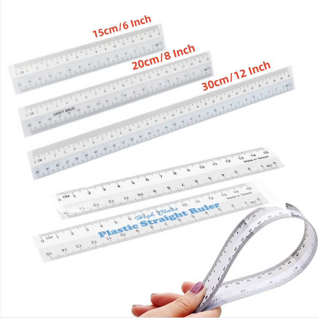 15cm 20cm 30cm Plastic Straight Ruler Student Flexible Stationery Alat Tuli Office Bendable Soft ...
