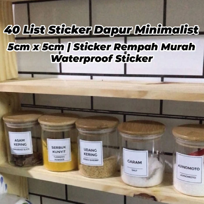 40 List Sticker Dapur Minimalist | Sticker Label | 5cm x 5cm | Sticker ...