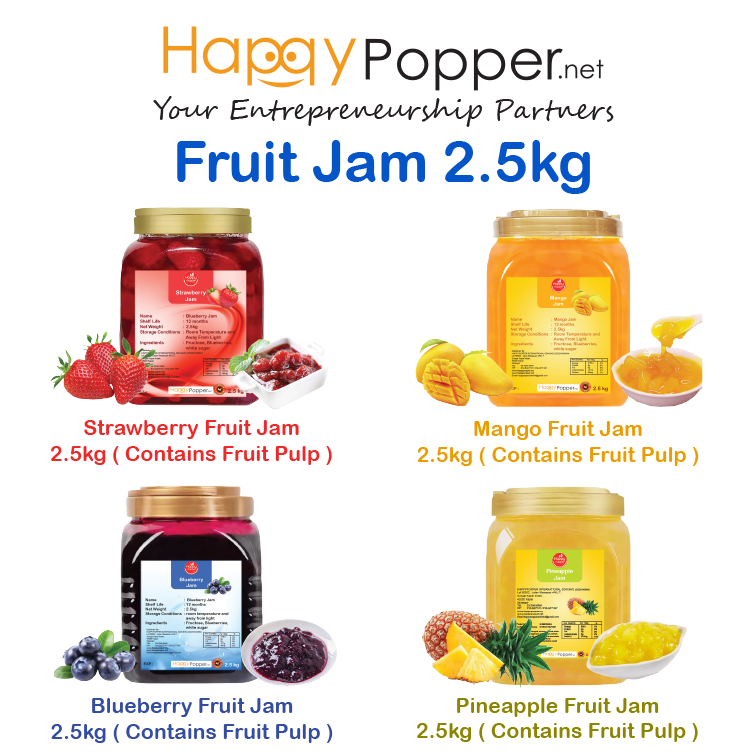 HAPPYPOPPER Strawberry Blueberry Pineapple Mango Fruit Jam 2.5kg Contains Fruit Pulp 2.5 kg 果酱 ...