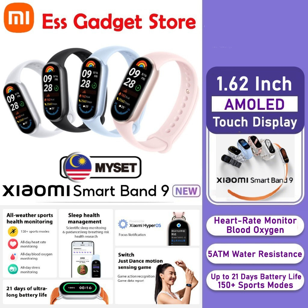 MYSET Xiaomi Smart Band 9 | 1.62-inch AMOLED Display Bluetooth 5.4 | Mi HyperOS 21Days Battery ...