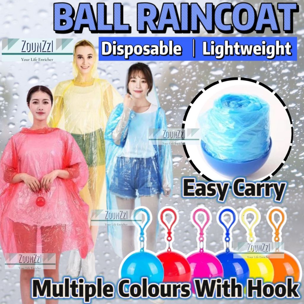 Colourful Ball Raincoat Disposable Lightweight Hook Hanging Baju Hujan ...