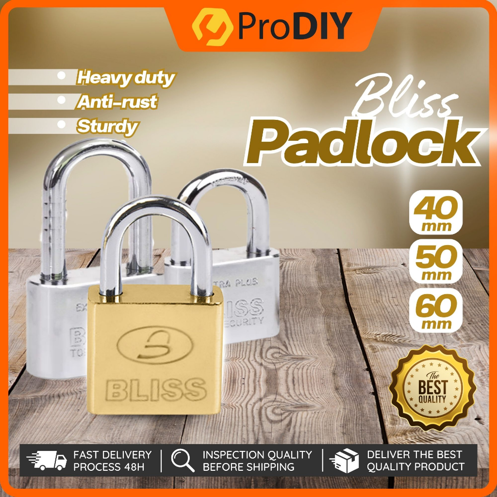 BLISS 40mm Gold Padlock Key Lock Door Gate Safety Solid Rust Resistance ...