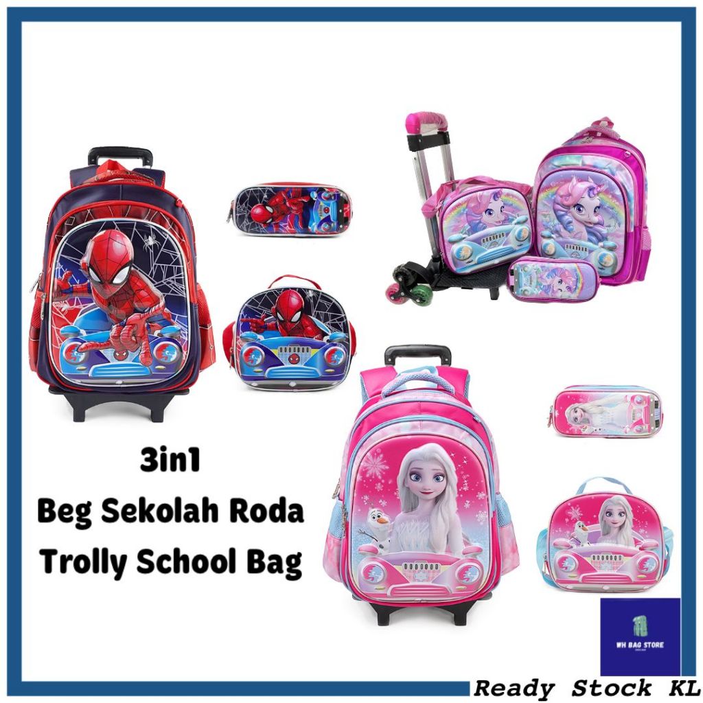 Beg Sekolah Roda 6 Wheels Trolley School Bag Staircase Bag Sekolah ...