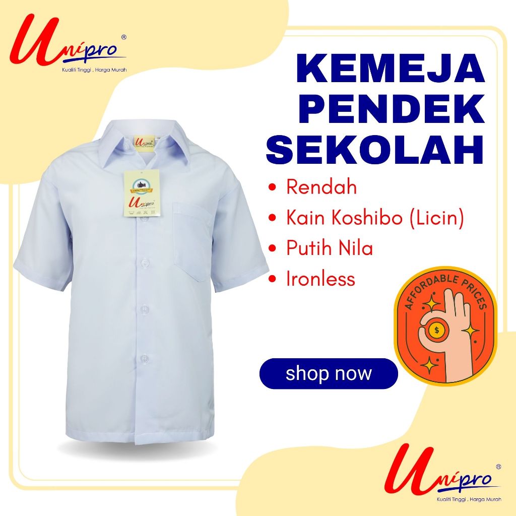 KEMEJA PUTIH Tilapia White School Short Shirt Koshibo Slippery Fabric ...