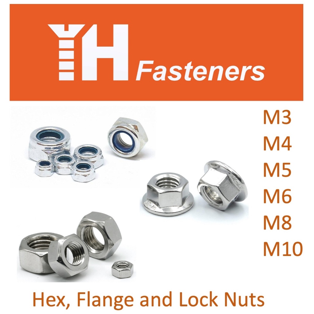 (10 pcs) M3 M4 M5 M6 M8 M10 Hexagon, Flange & Lock Nut, DIN 934, 6923 ...