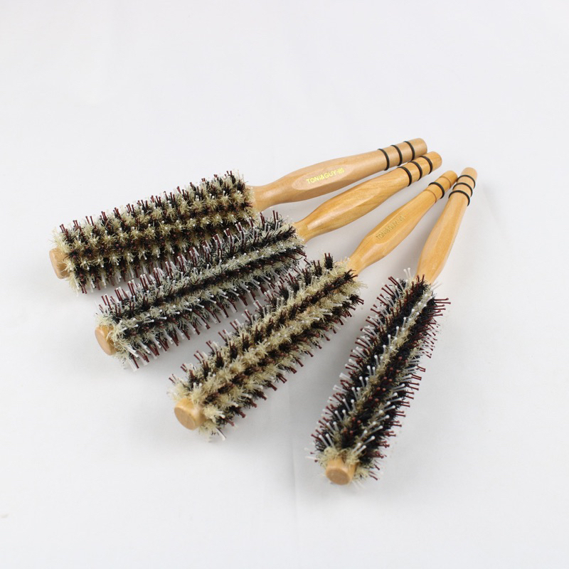 Wooden Hair Rolling Bristle Hair Brush Round Comb (/S /M /L/ XL) Bang ...