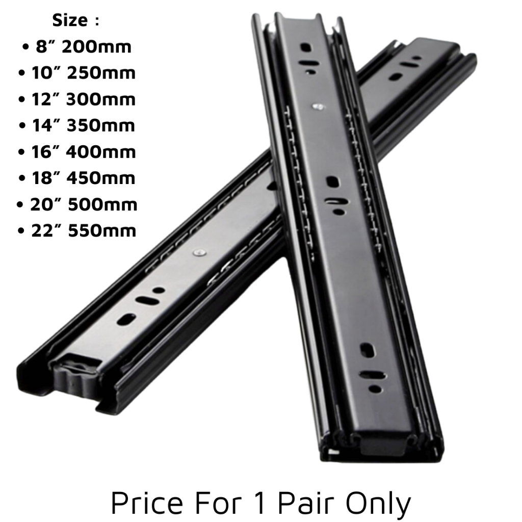 HEAVY DUTY Black Full Extension Drawer Slide 8” To 22” Drawer Runner ...