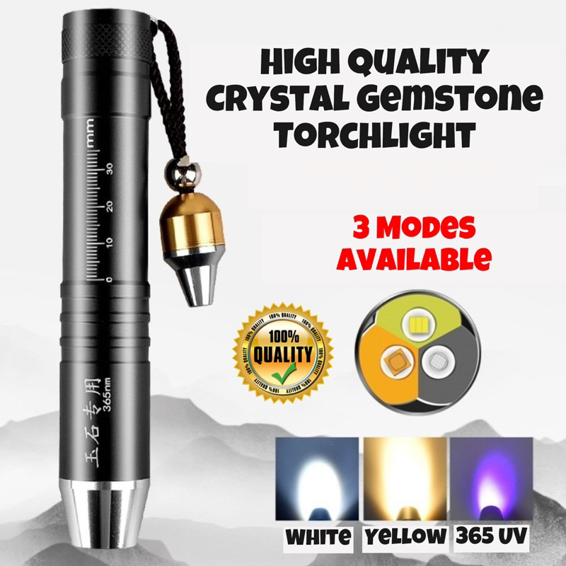 High Quality Jade Crystals Gemstone Torchlight with 3 in 1 Mode (White Light+Yellow Light+365 UV ...