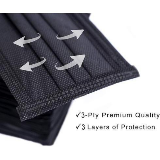 50pcs Black/Inner black Mask 3ply Tebal Non Medical Disposable Mask ...