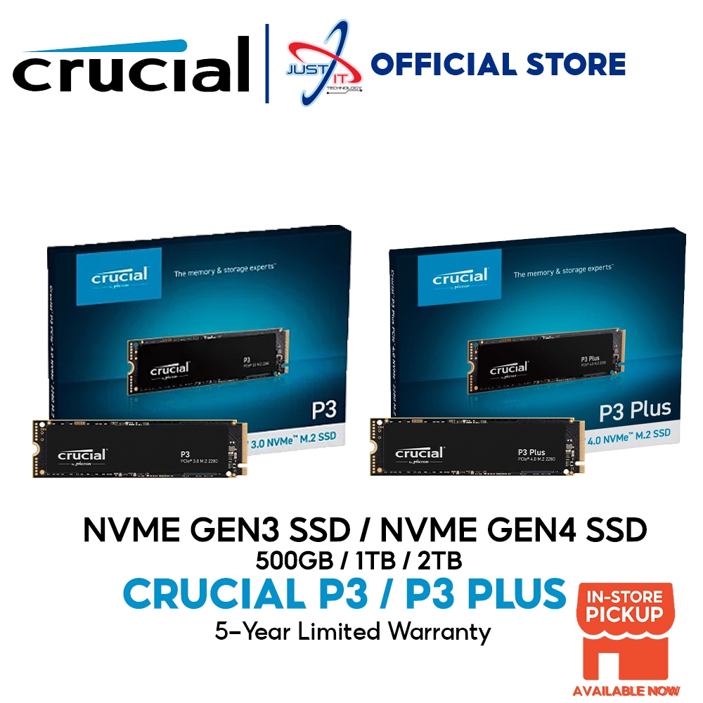 Crucial P3 (GEN3) / P3 PLUS (GEN4) 3D NAND NVME PCIe M.2 SSD ( 500GB ...
