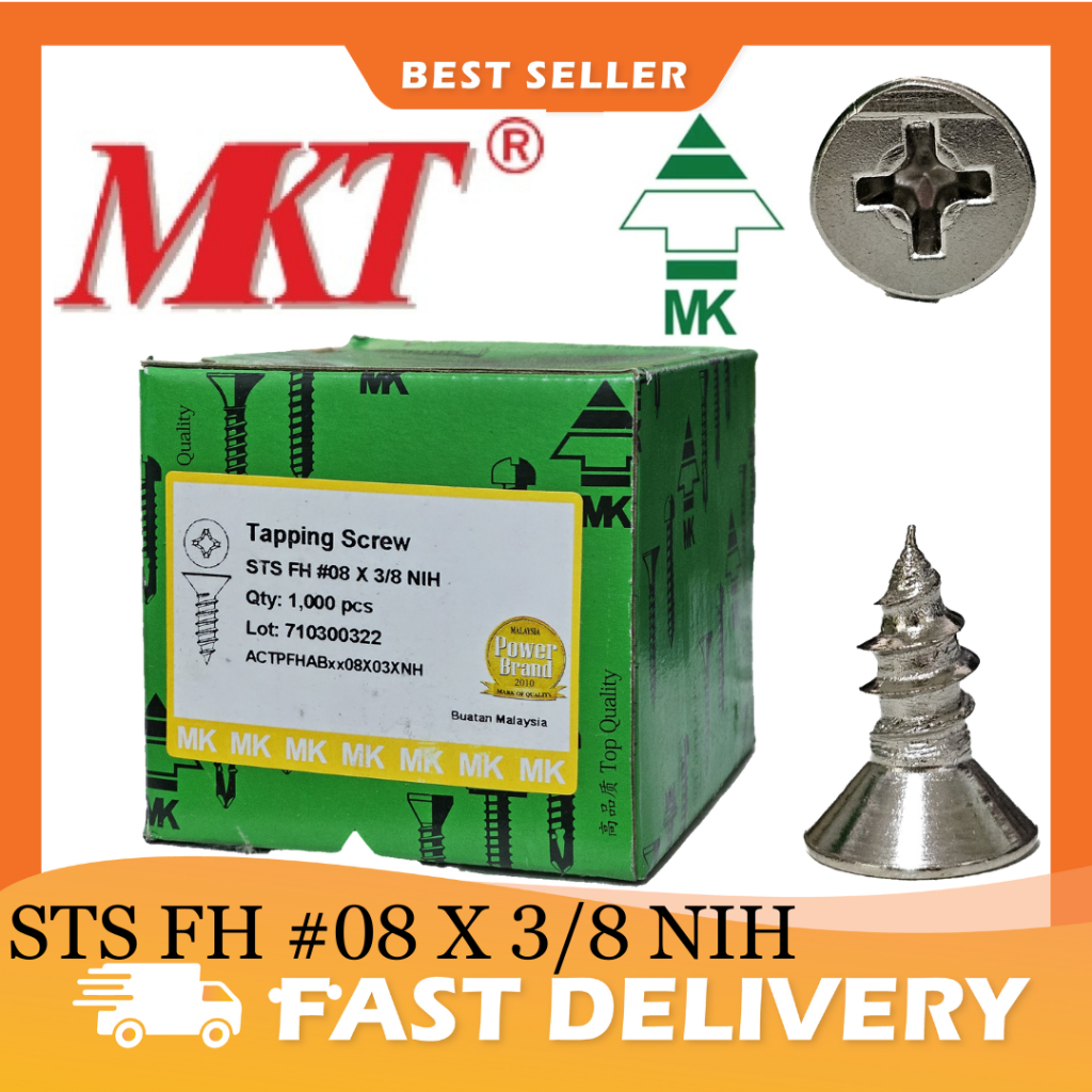 MK TAPPING SCREW FH 08 X 3/8” FLAT HEAD (1000 PCS) | Shopee Singapore