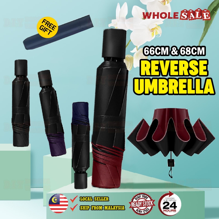 8/10 Ribs Folding Inverted Umbrella Semi Auto Reverse Parasol Sunproof ...