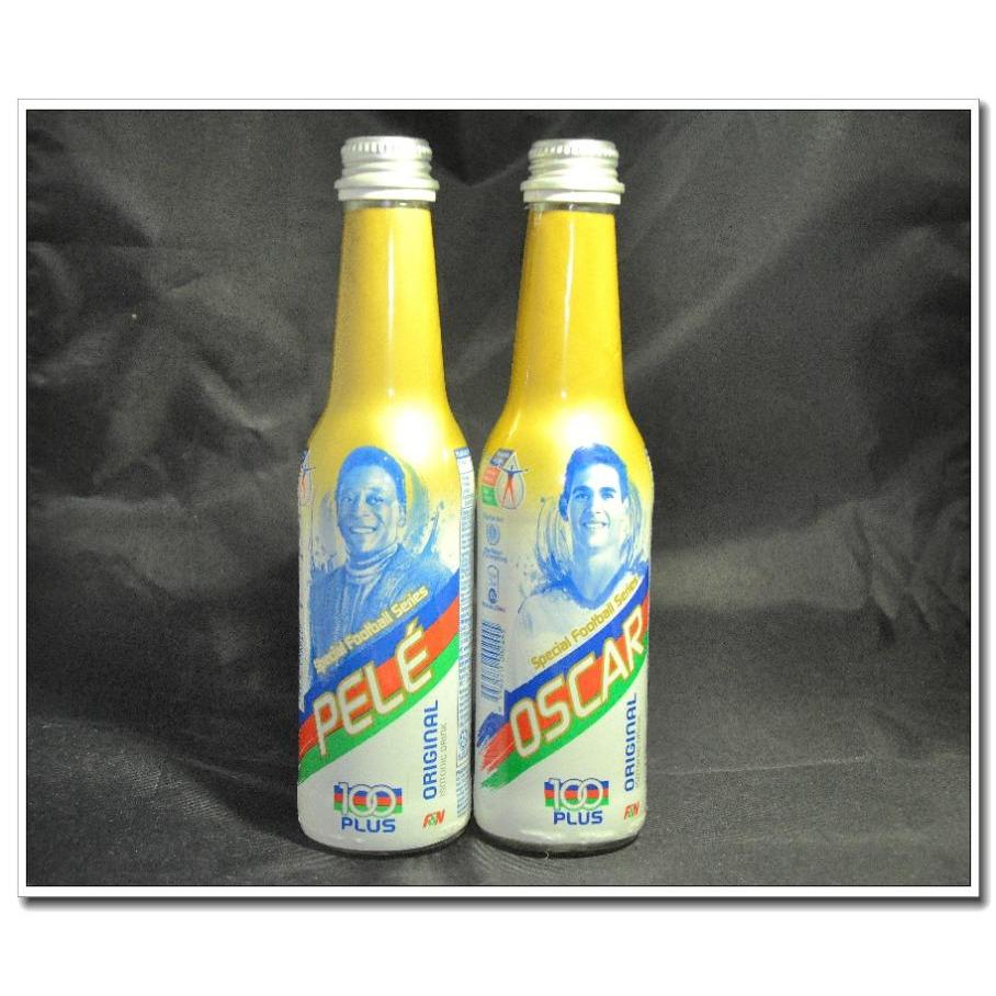 PELE OSCAR F&N 100 PLUS Glass Bottle x2 Special Football series NEW ...