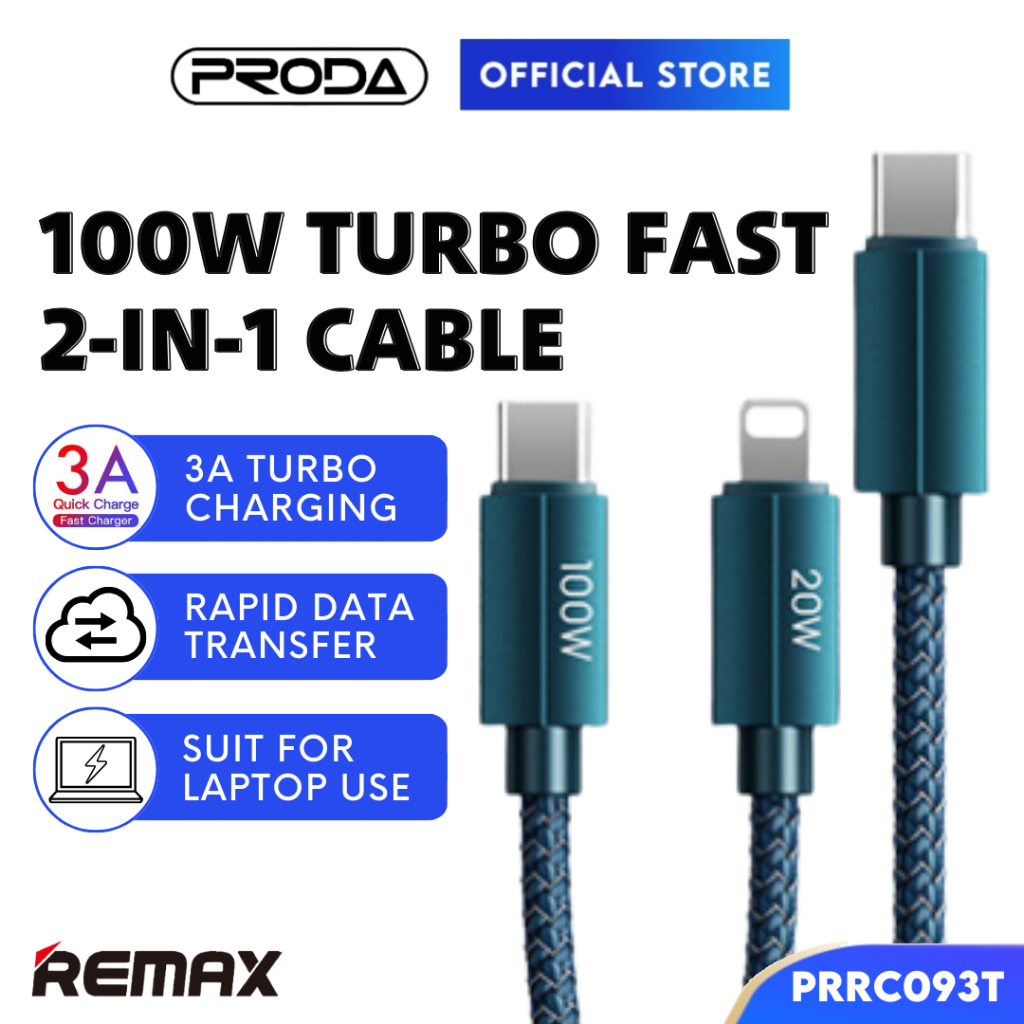 REMAX Cable 2 In 1 Super Fast Charging Cable Type C To Type C To Ip ...