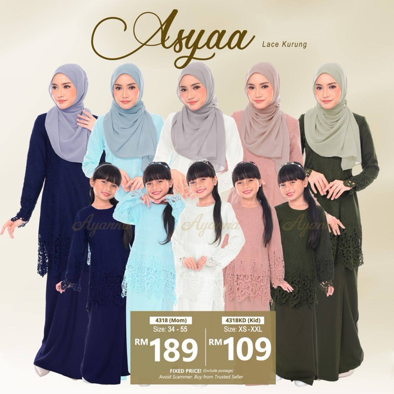 Ashaa Lace Brackets - Raya 2024. Baju Kurung. Same as Mother and Child ...