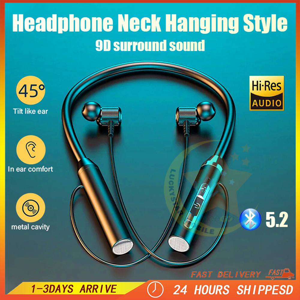 Hi-fi Sports Bluetooth Earphone 9D Stereo Headphones Neckband Wireless ...