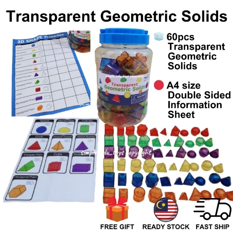 Geometric Solids 60 Pieces Transparent View Through 3D Geometry Shape ...