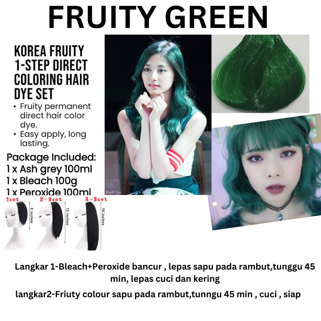 (FULL SET)Direct green Hair Color Kit(10minutes )100ml+Free Bleach ...