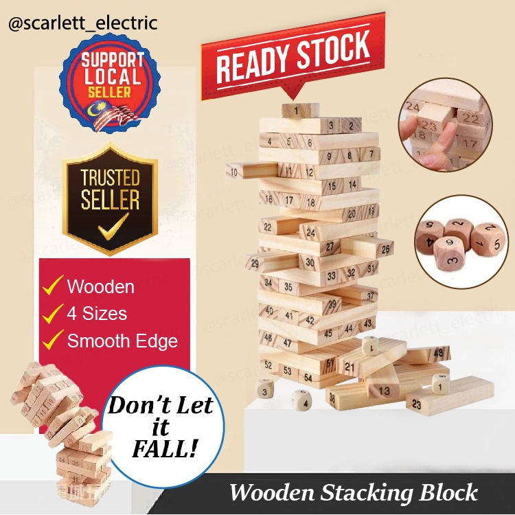 Wooden Blocks Stacking Balancing Game Tower Tumbling Board with Dice ...