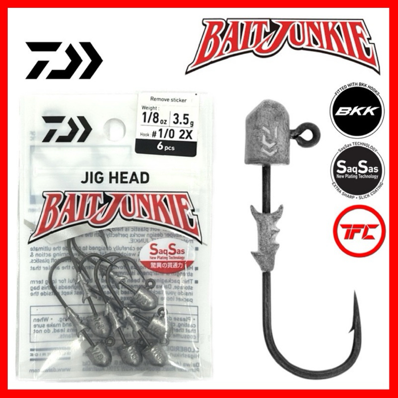 DAIWA Bait Junkie Jig Head 2X BKK Hook Fishing For Soft Plastic Lure ...