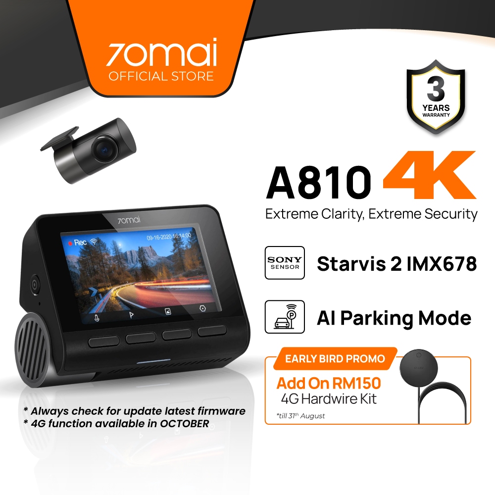 70mai A810 4K Dash Cam Dual Vision Car Recorder with GPS ADAS, Sony ...