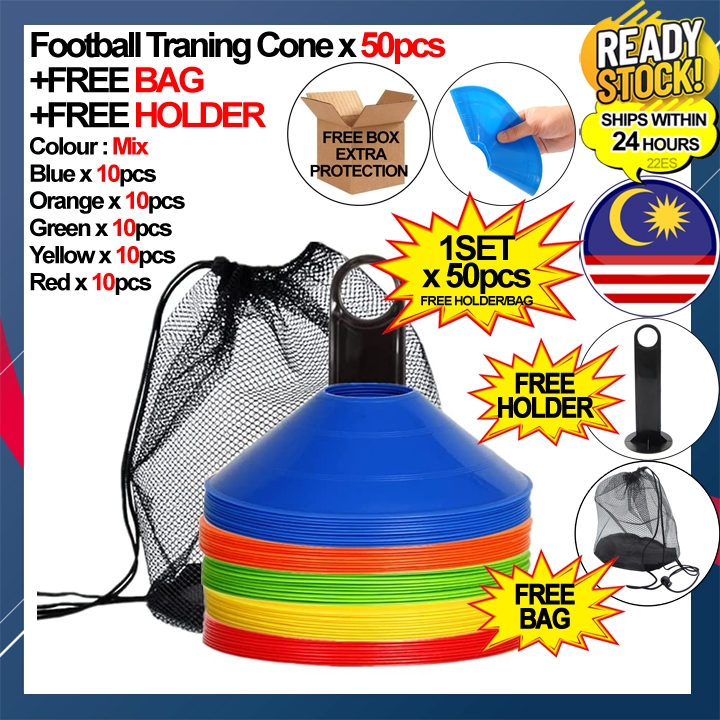 22 Estore 】50pcs Football Training Cones Marker Discs Soccer ( FREE 1pc ...