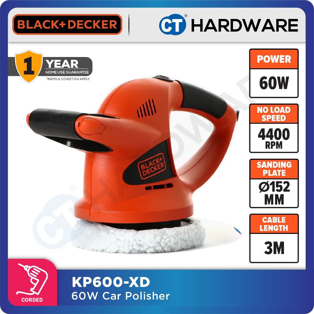 BLACK & DECKER KP600 RANDOM ORBIT WAXER & POLISHER 152MM 60W ( LIGHT DUTY ) | Shopee Singapore