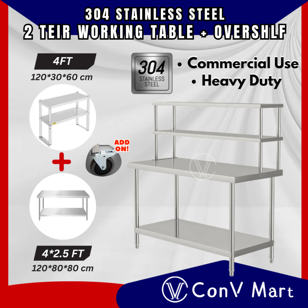 120*80cm (4*2.5FT) 2 Tier Stainless Steel Working Table 2Tingkat ...