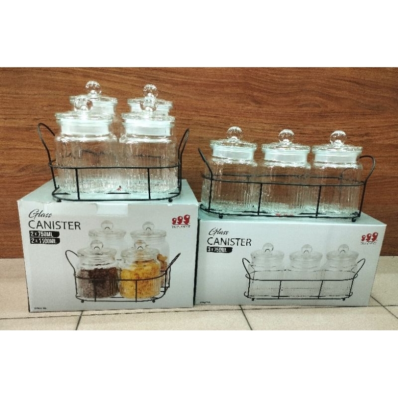 Top Point Glass Canister Set with metal rack 玻璃饼罐附铁架 Balang Kuih Kaca ...