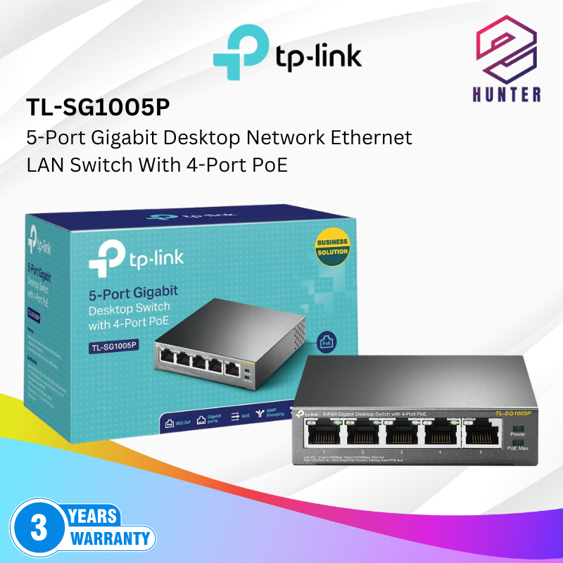 TP-Link TL-SG1005P 5-Port Gigabit Desktop Network Ethernet LAN Switch ...
