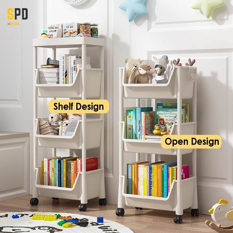 Multi Tier Storage Trolley Rack With Wheel & Hooks Multifunction Shelf ...