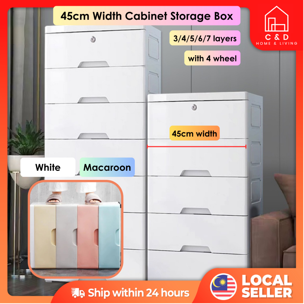 45CM Plastic Storage Drawer Clothes Storage Cabinet Storage Almari Baju ...