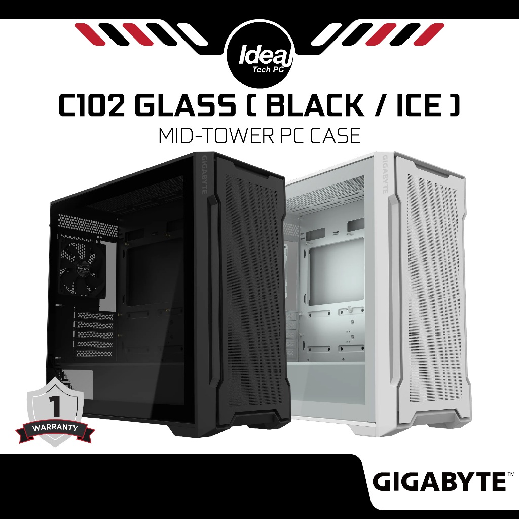 GIGABYTE C102 GLASS | Black / Ice | Full-Size TG Side Panel | Pre-installed 2x 120mm fans | Mid ...