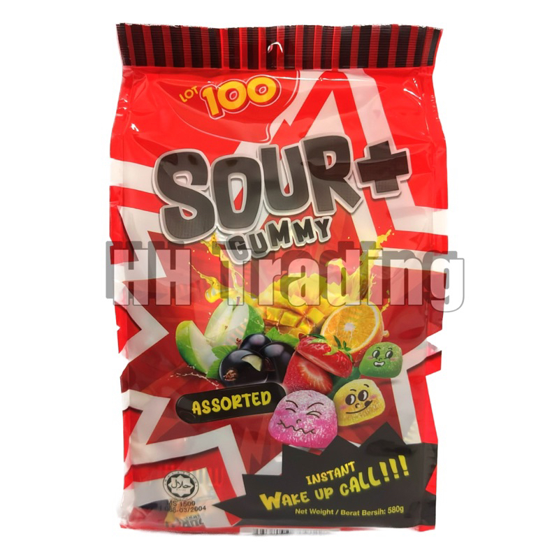 580g LOT100 SOUR+ ASSORTED FRUIT FLAVOURED GUMMY / GULA-GULA KENYAL ...